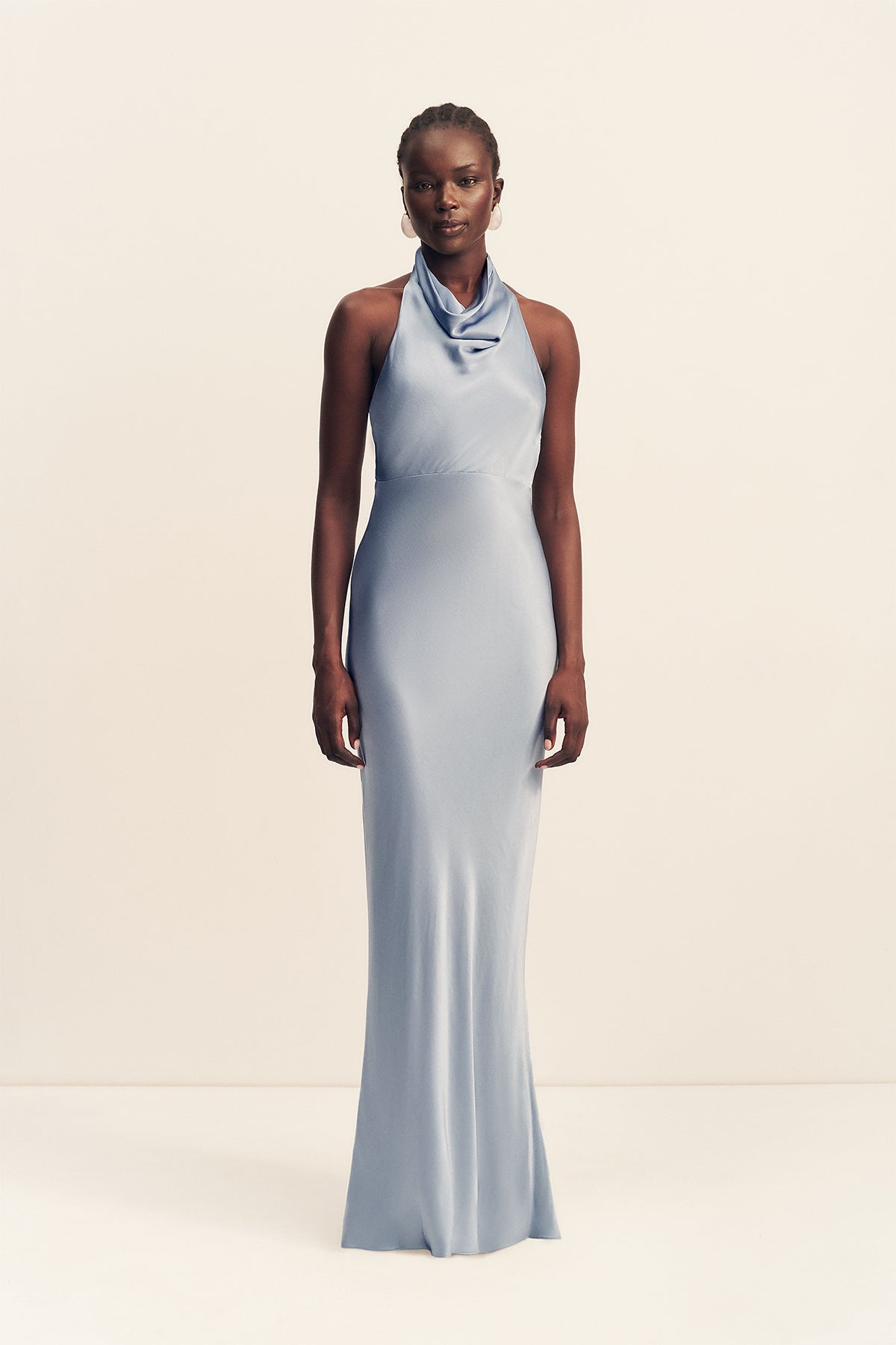 La Lune High Cowl Open Back Maxi Dress | Powder Blue | Dresses | Shona ...