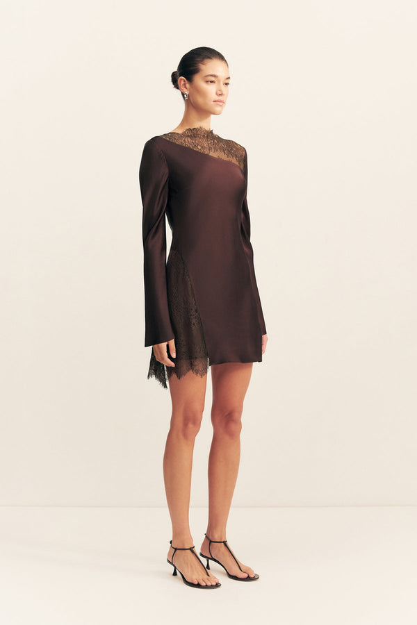 Allegra Lace Panelled Mini Dress | Espresso | Dresses | Shona Joy ...