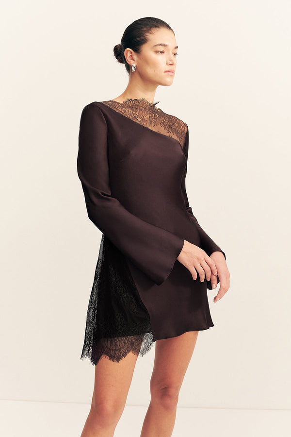 Allegra Lace Panelled Mini Dress | Espresso | Dresses | Shona Joy ...