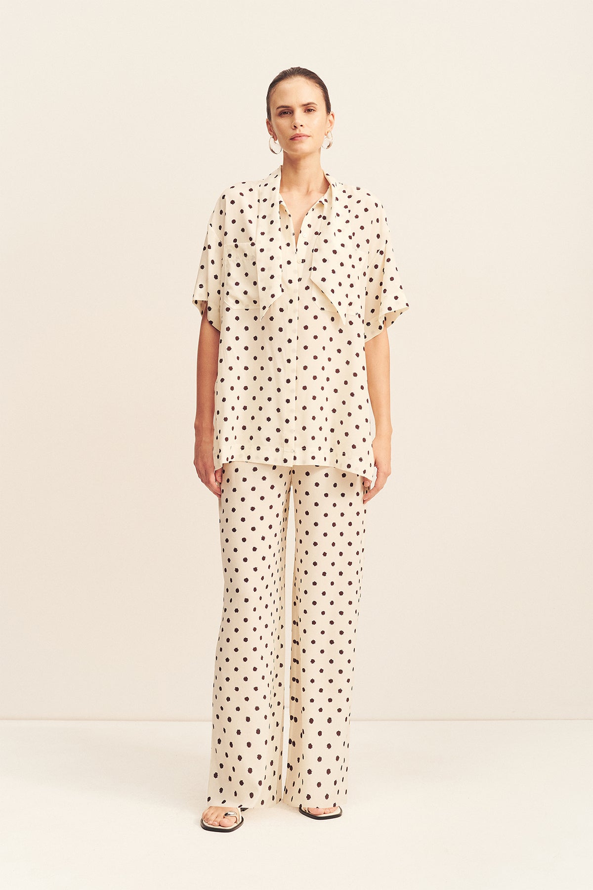 Houston Side Split Short Sleeve Shirt | Blanc Polka | Tops | Shona Joy ...
